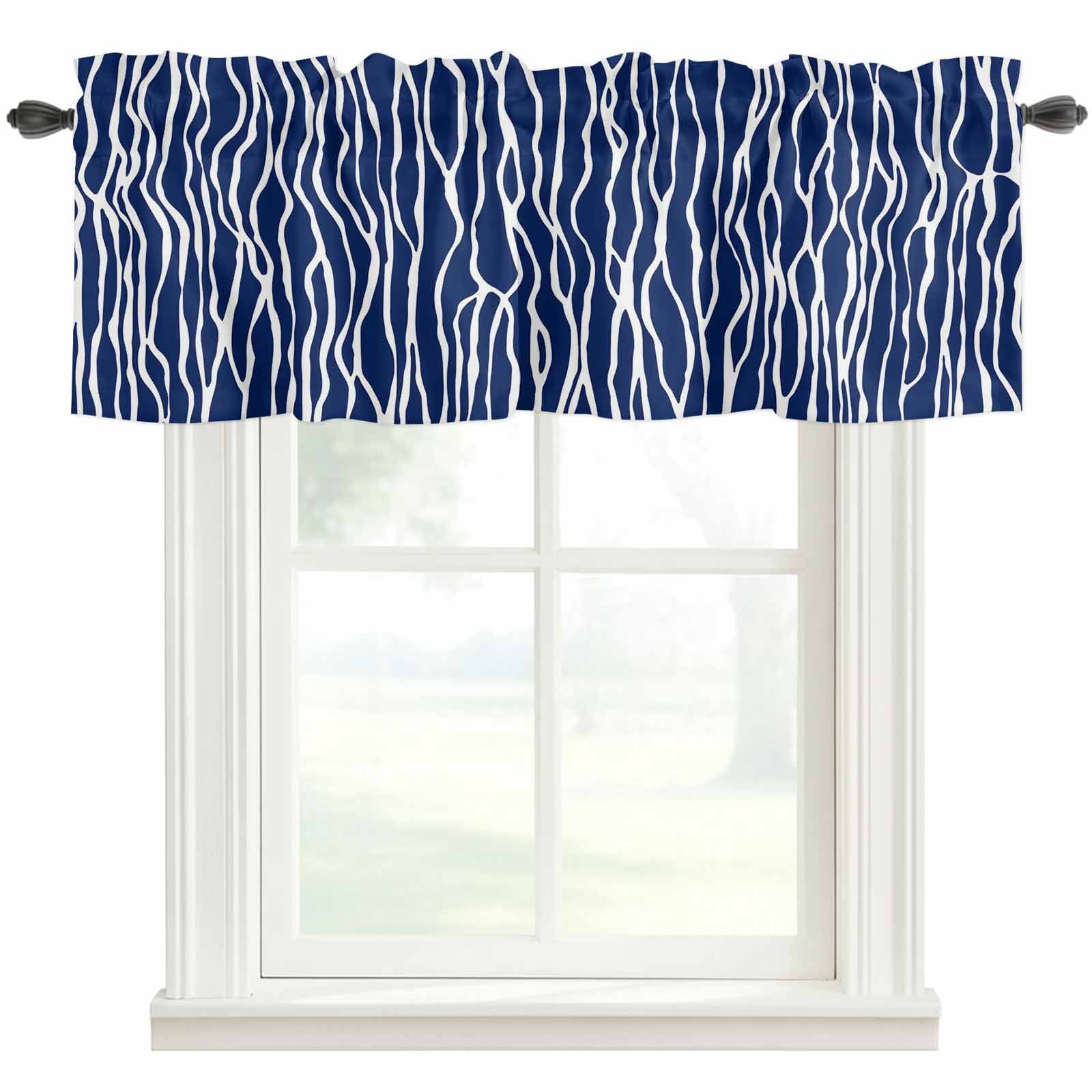 Blue Stripe Valances for Windows Retro Abstract Art Farmhouse Blue ...