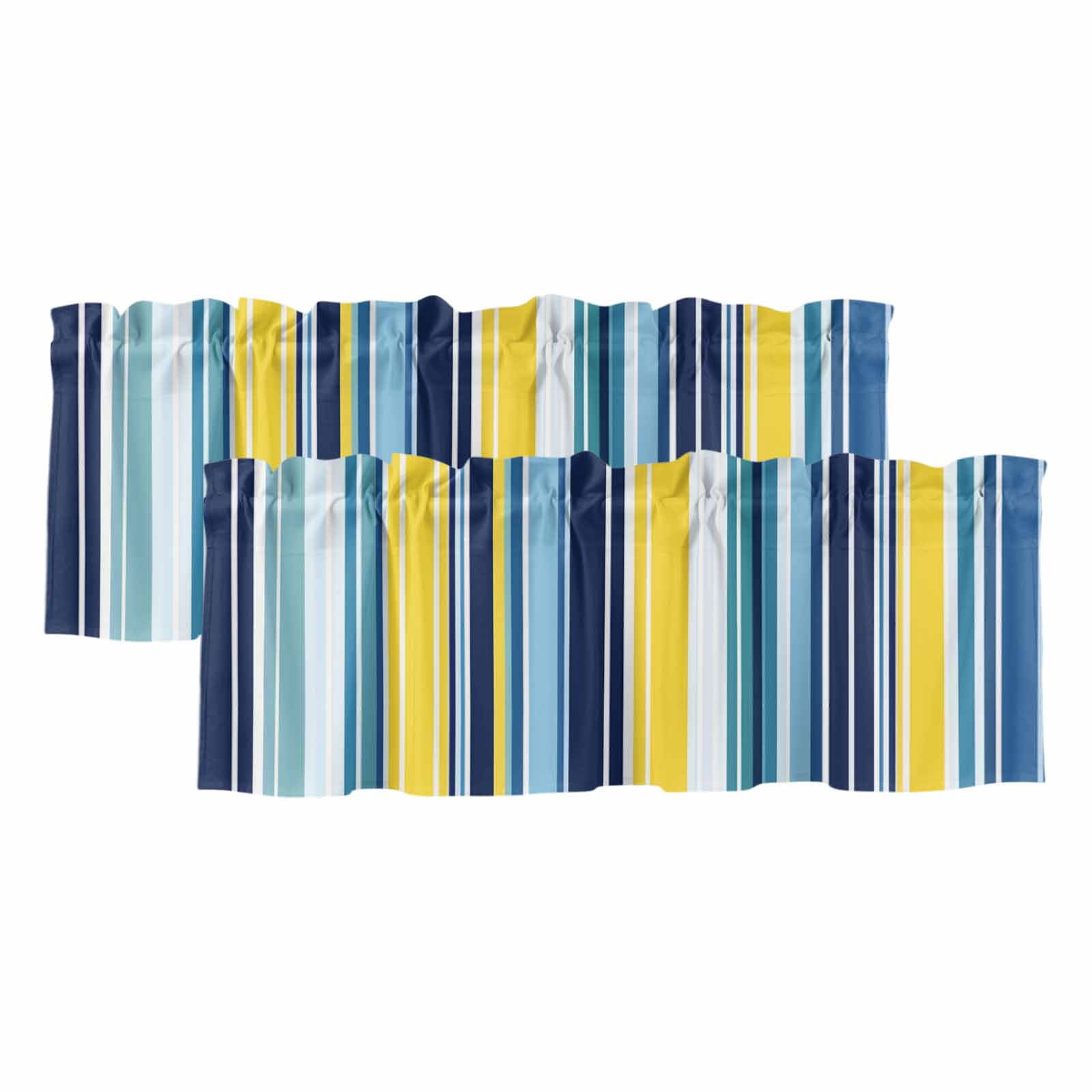 Blue Stripe Valances for Windows, Yellow Colorful Striped Modern ...