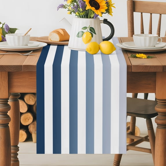 Blue Stripe White Gradient Geometric Table Runner 70 Inches Long, Ocean ...
