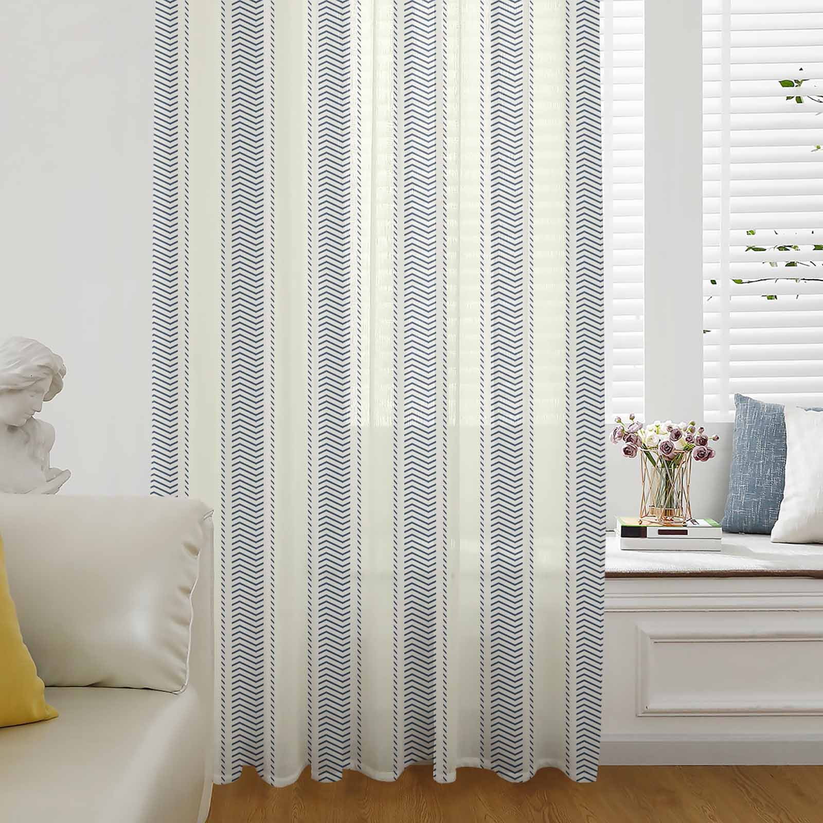 Blue Stripe Window Curtain 96 Inches Long,Modern Farmhouse Geometric ...
