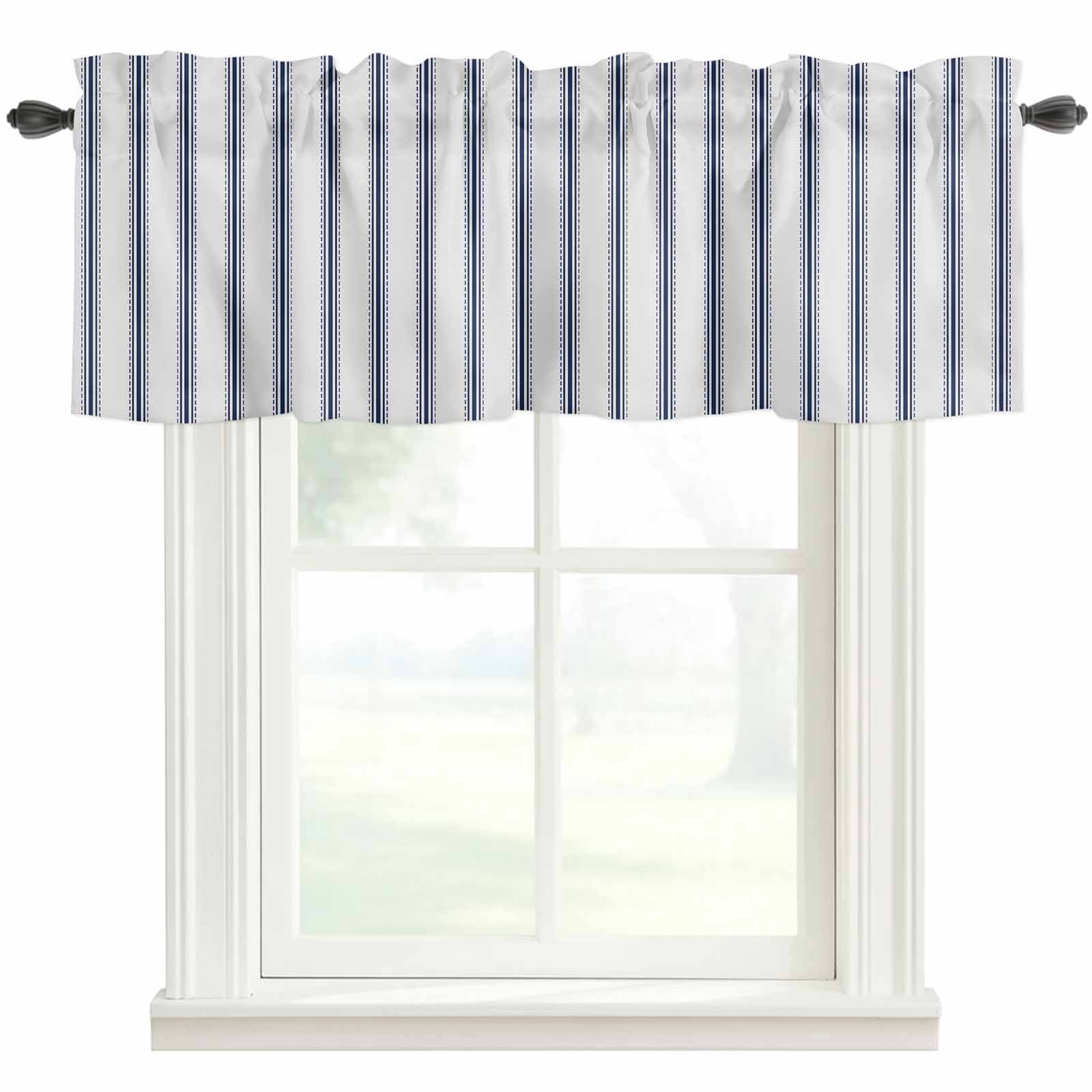 Blue Stripe Window Valance Curtain Vertical Striped Rod Pocket Short ...