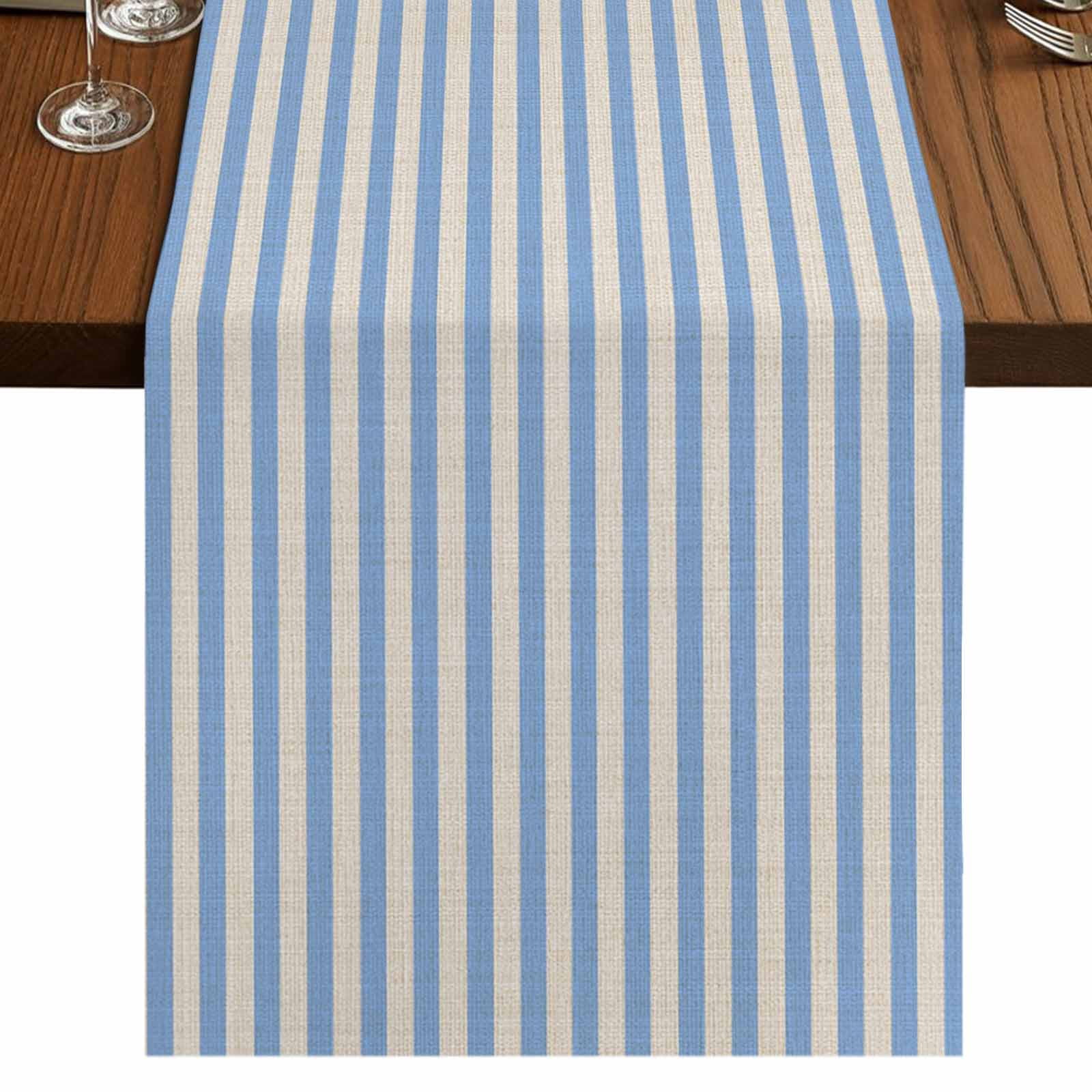 Blue Striped 36 Inch Table Runner, Modern Simple Farmhouse Beige ...