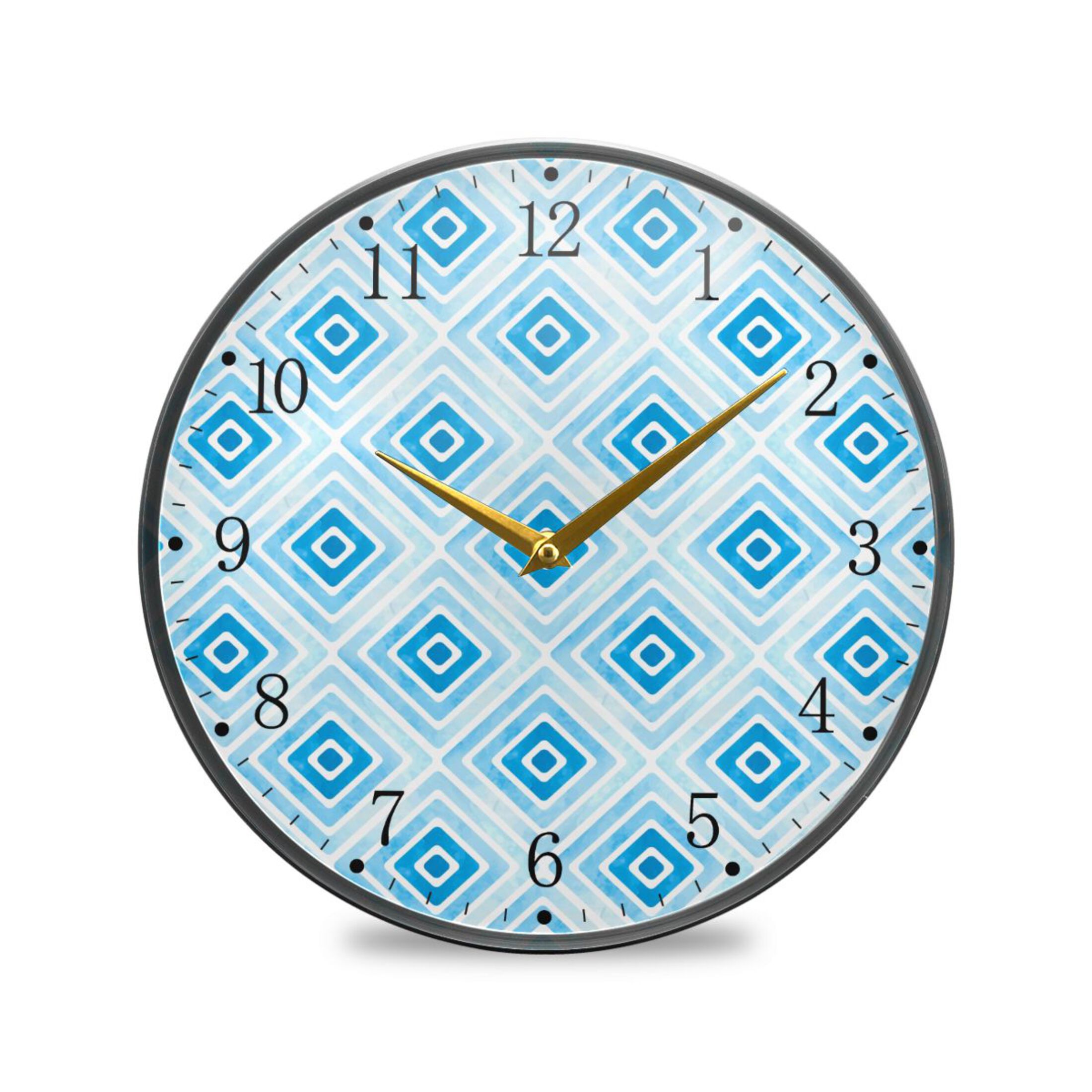 Blue Striped Acrylic Wall Clocks Quiet Round Clock Battery Operated Non ...