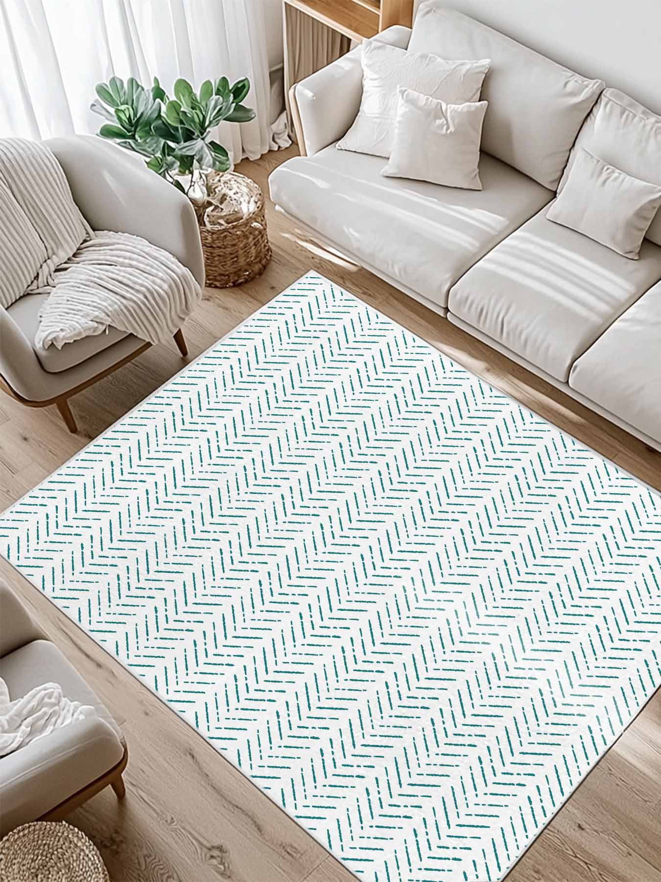 Blue Striped Area Rug for Bedroom 3x5 Ft Geometric Super Soft fuzzy ...