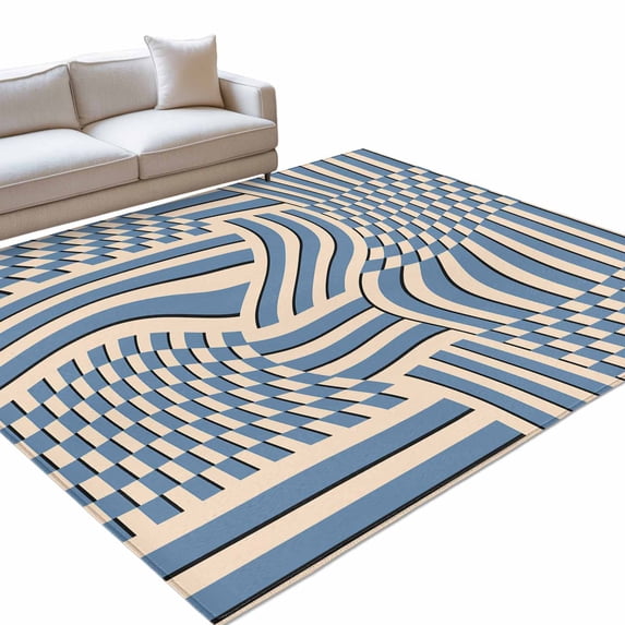 Blue Striped Area Rugs 3x5ft Color Blocks Geometric Abstract Design ...