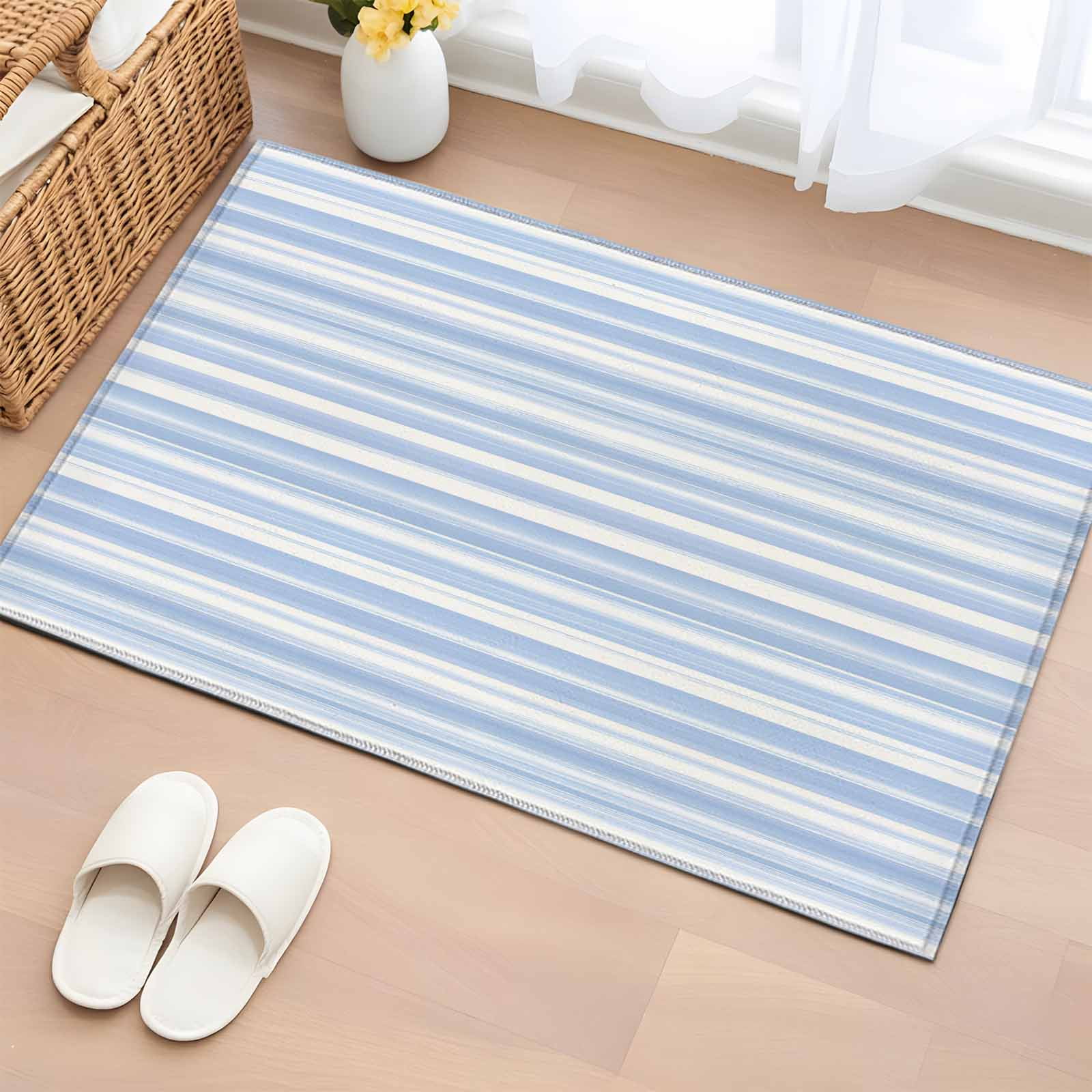 Blue Striped Bathroom Rug Washable 2x3 Entryway Rug Non Slip Farmhouse ...