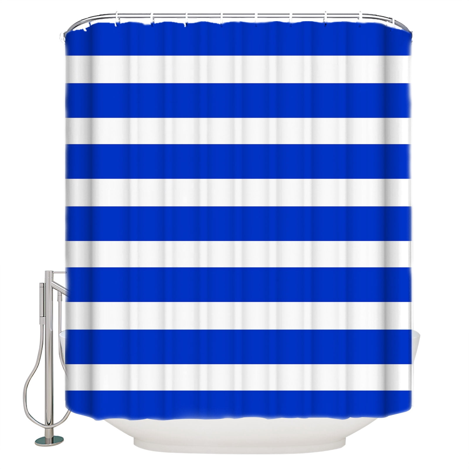 Blue Striped Bathroom Shower Curtains with 12 Hooks Polyester ...