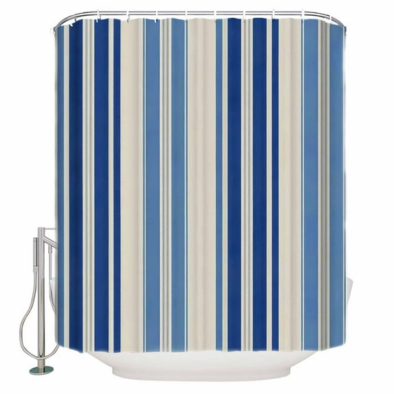 Blue Striped Bathroom Shower Curtains with 12 Hooks Polyester ...