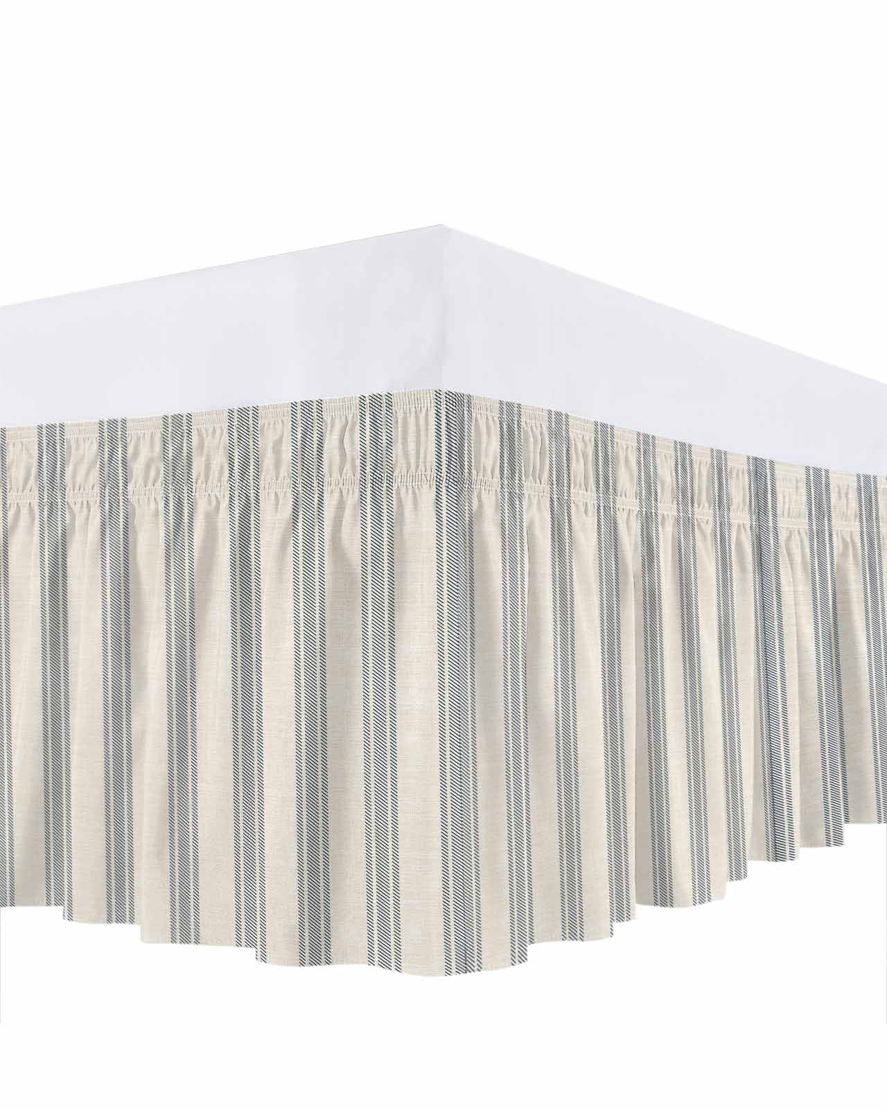 Blue Striped Bed Skirt King Size, Modern Farmhouse Stripes Rustic Wrap ...