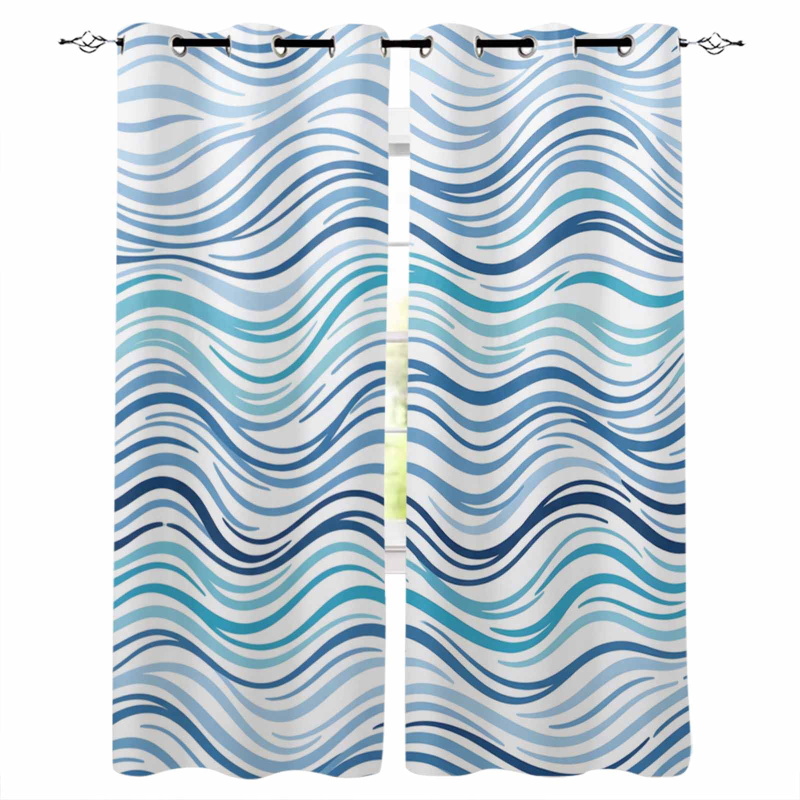 Blue Striped Blackout Curtains for Bedroom/Living Room, Thermal ...