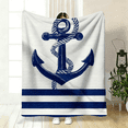 Blue Striped Boat Anchor 2D Flat Blanket, Lightweight Portable Soft ...