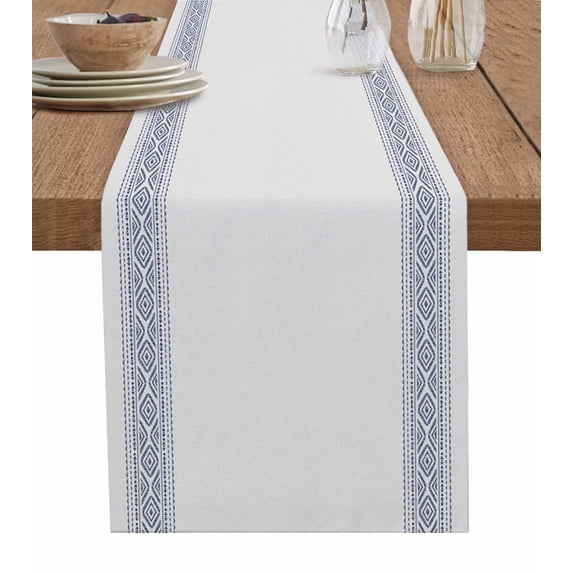 Blue Striped Burlap Cotton Table Runner 13x72 Inches Long, Vintage Boho ...