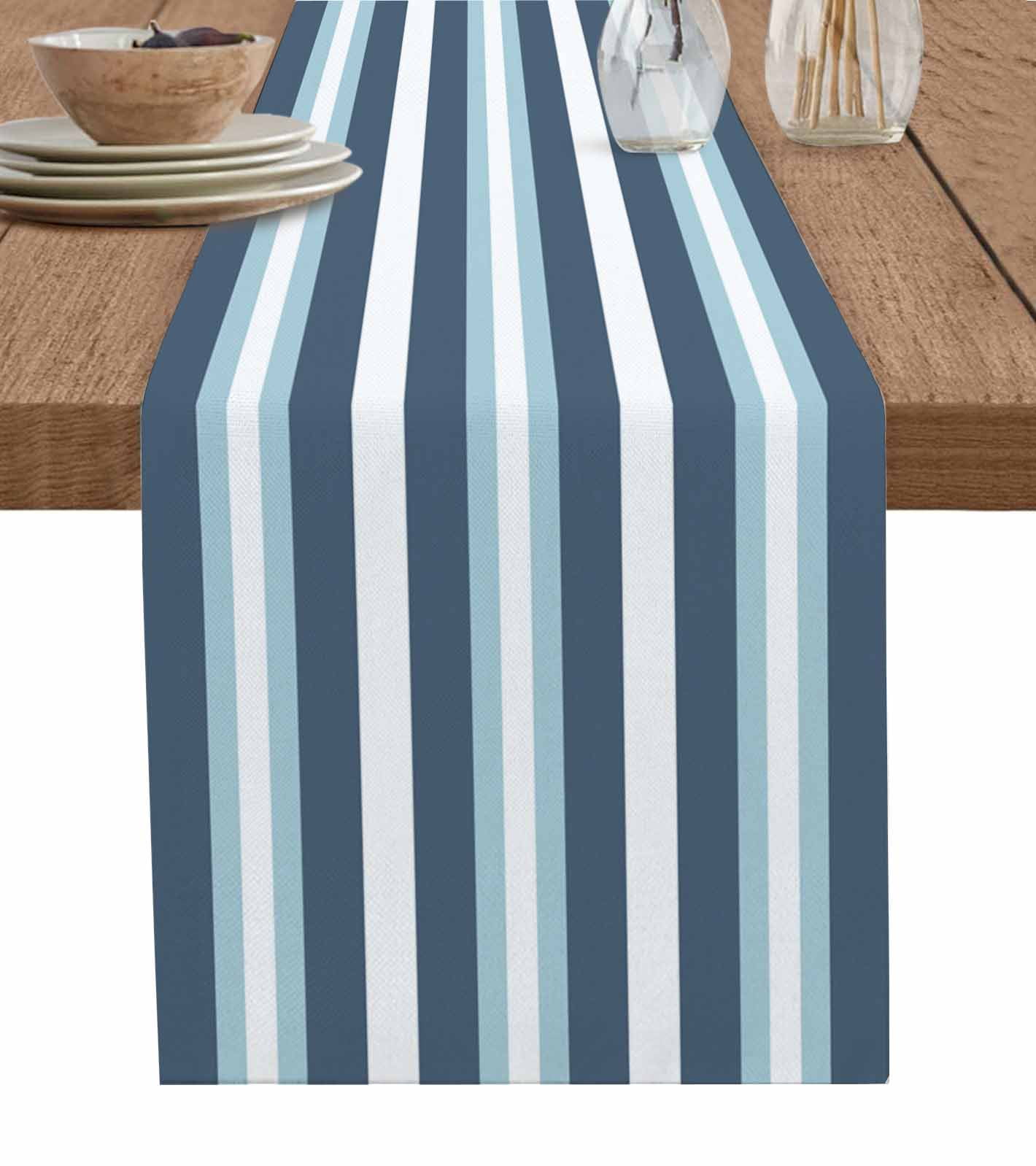 Blue Striped Burlap Cotton Table Runner 16x72 Inches Long, Modern ...