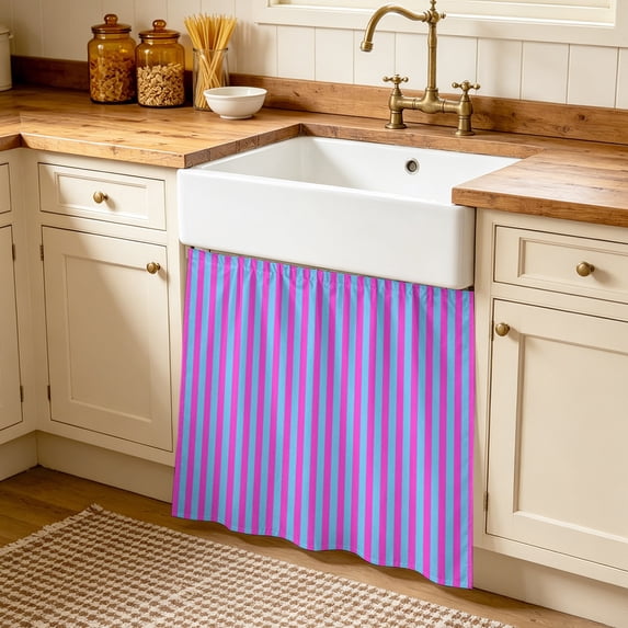 Blue Striped Cabinet Curtain, Simple Pink Stripes Modern Style Pastoral ...