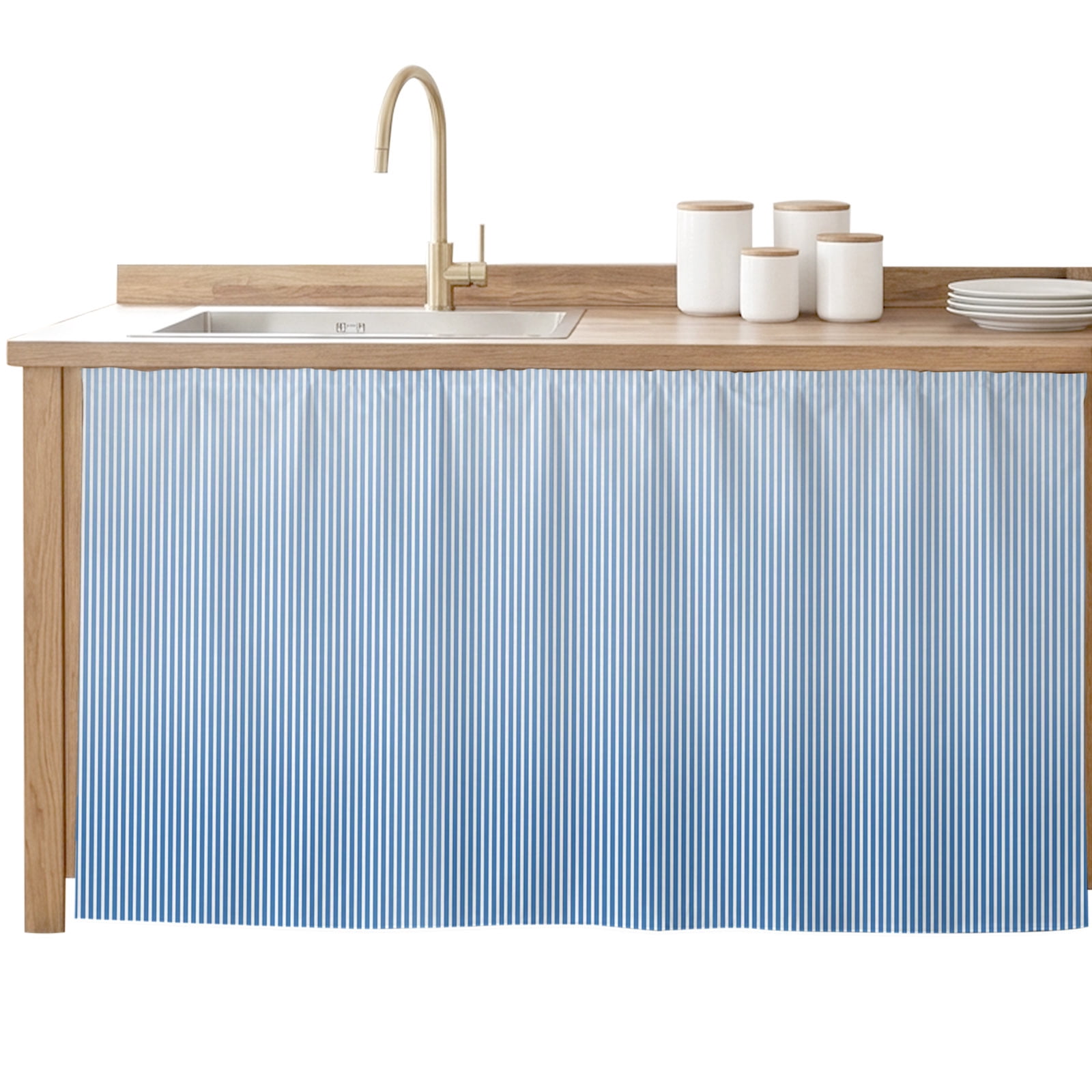 Blue Striped Cabinet Curtains 28"W x 51"L,Dustproof Sink Skirt Curtain ...