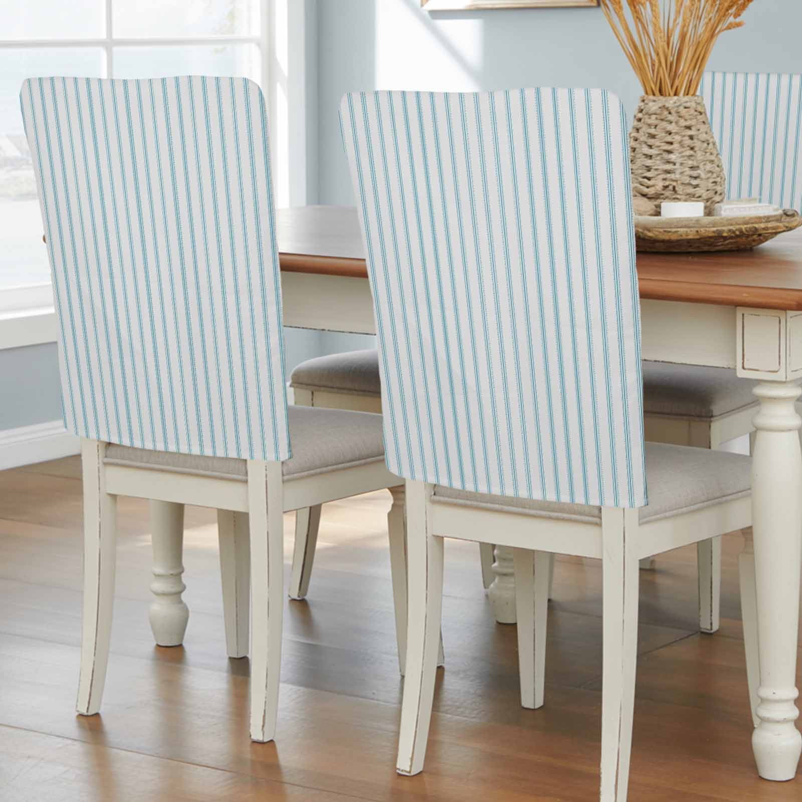 Blue Striped Chair Back Covers, Removable Chair Covers for Dining ...