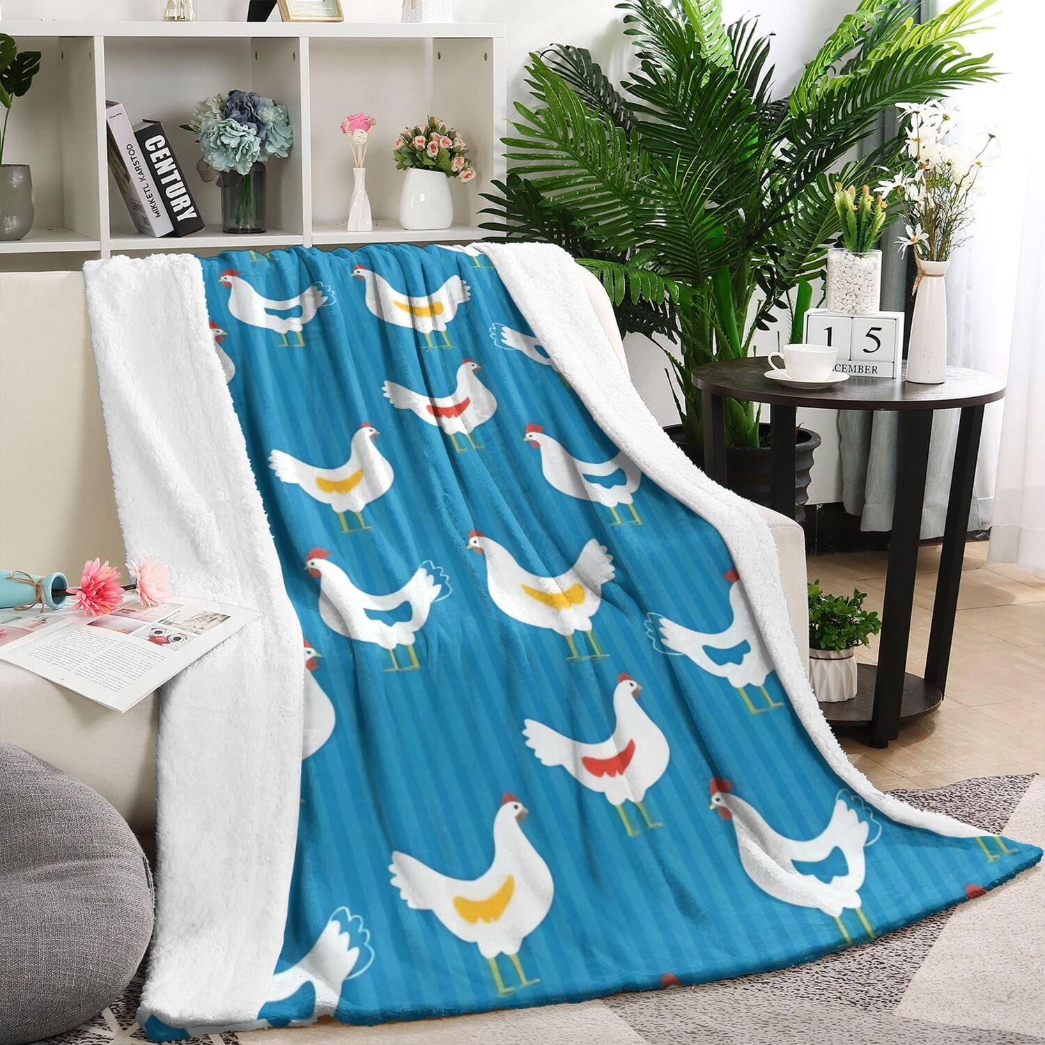 Blue Striped Chicken Pattern Blanket,Comfortable Soft Lamb Wool Throw ...