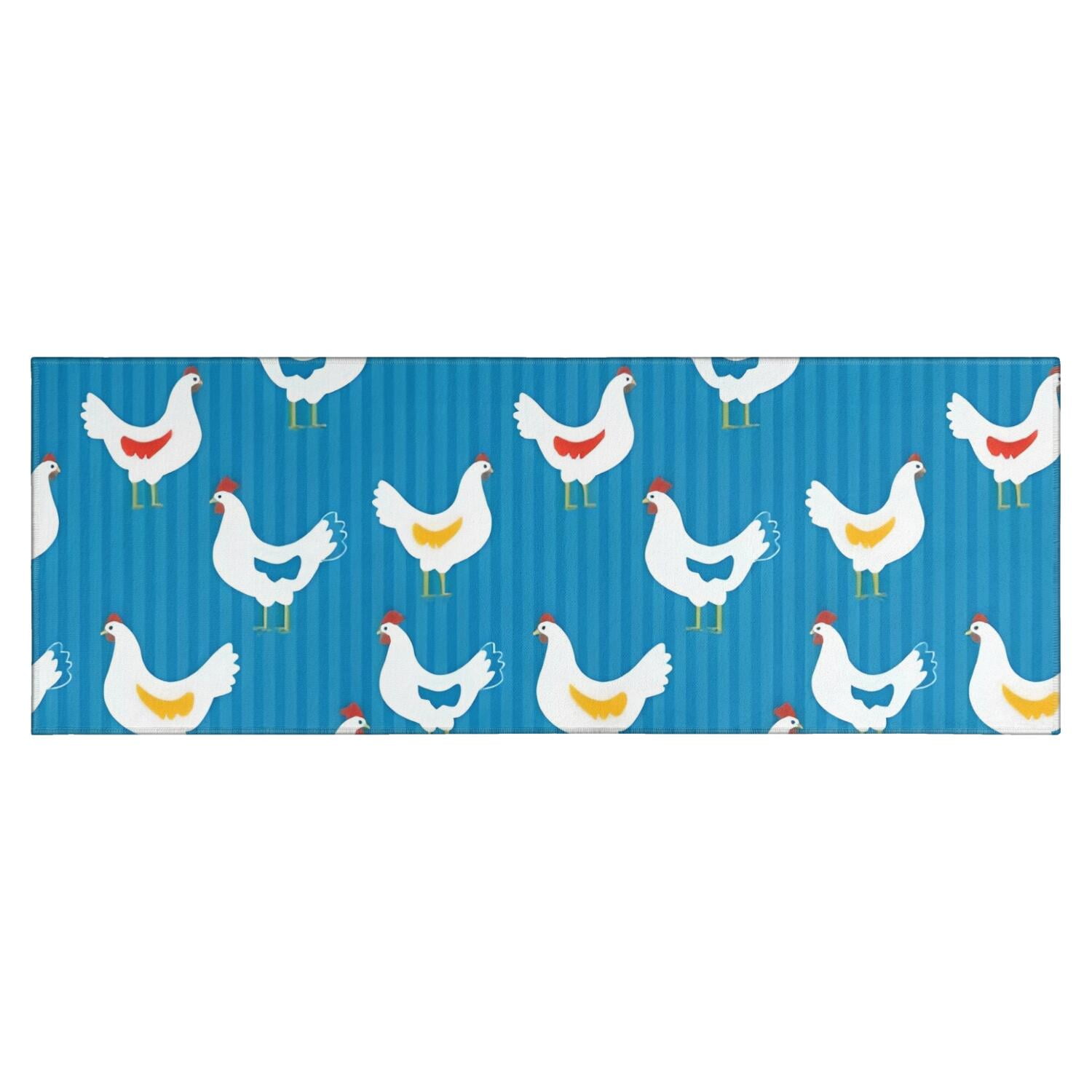 Blue Striped Chicken Pattern Kitchen Rug Mat,Kitchen Runner Rugs Non ...