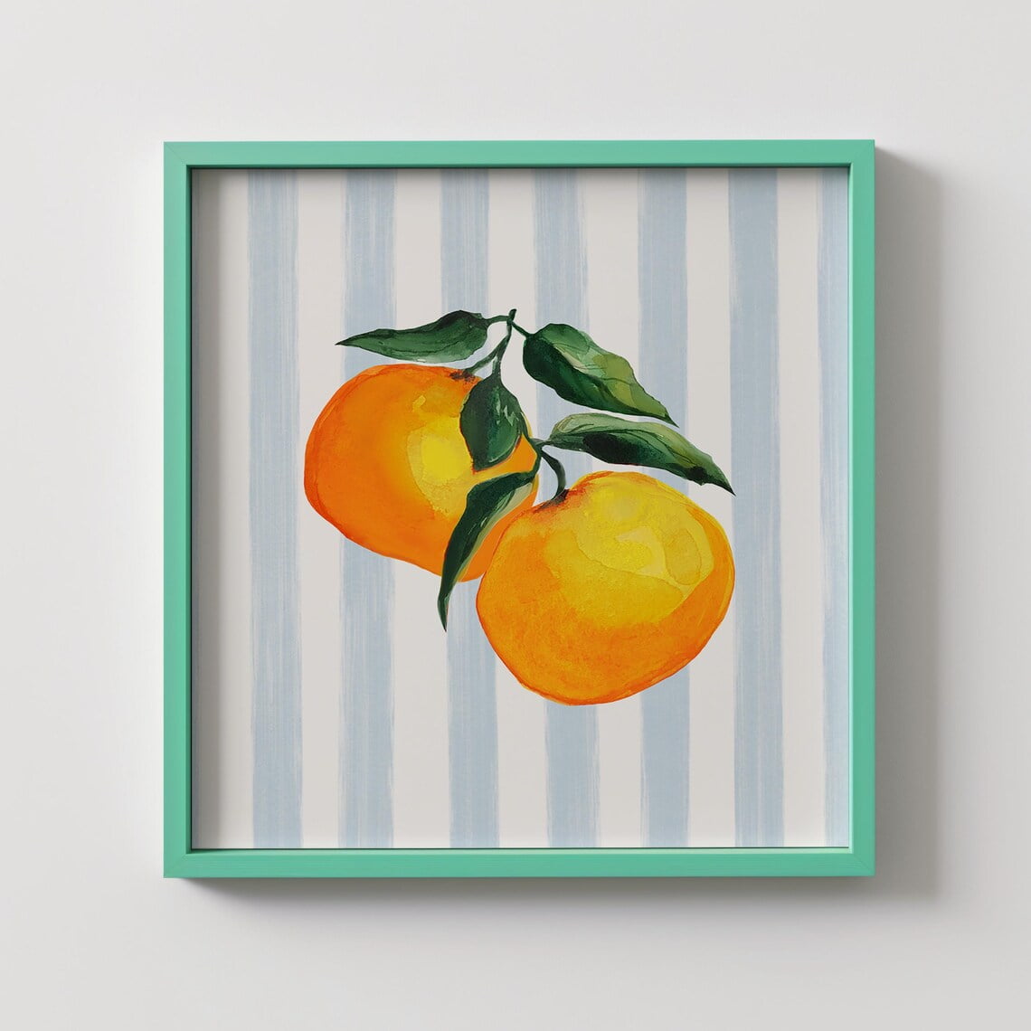Blue Striped Citrus Fruit Print, Trendy Decor, Floral Living Room Art ...