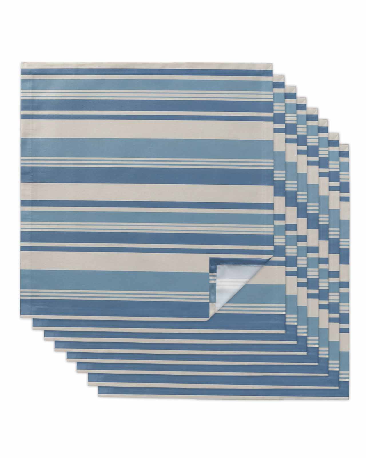 Blue Striped Cloth Napkins Set of 8 Reusable Dinner Napkins, Farmhouse ...