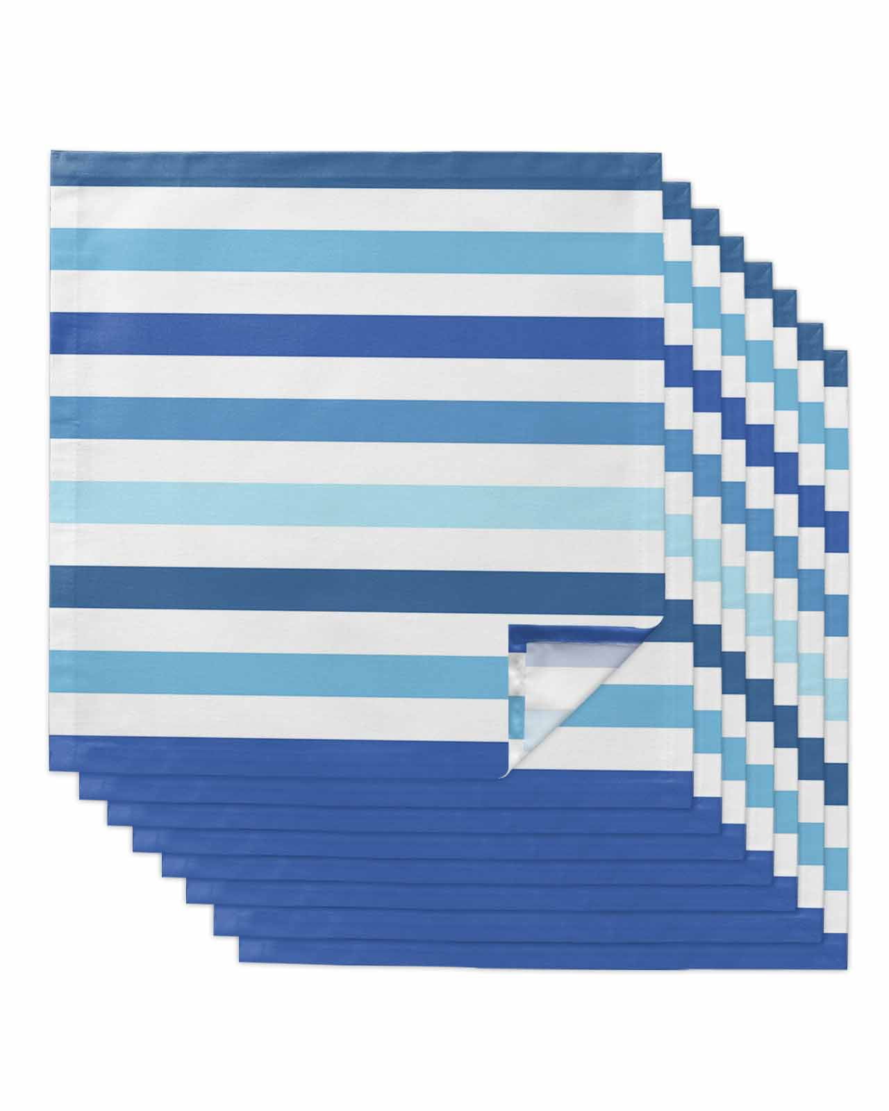 Blue Striped Cloth Napkins Set of 8 Reusable Dinner Napkins, Navy Ombre ...