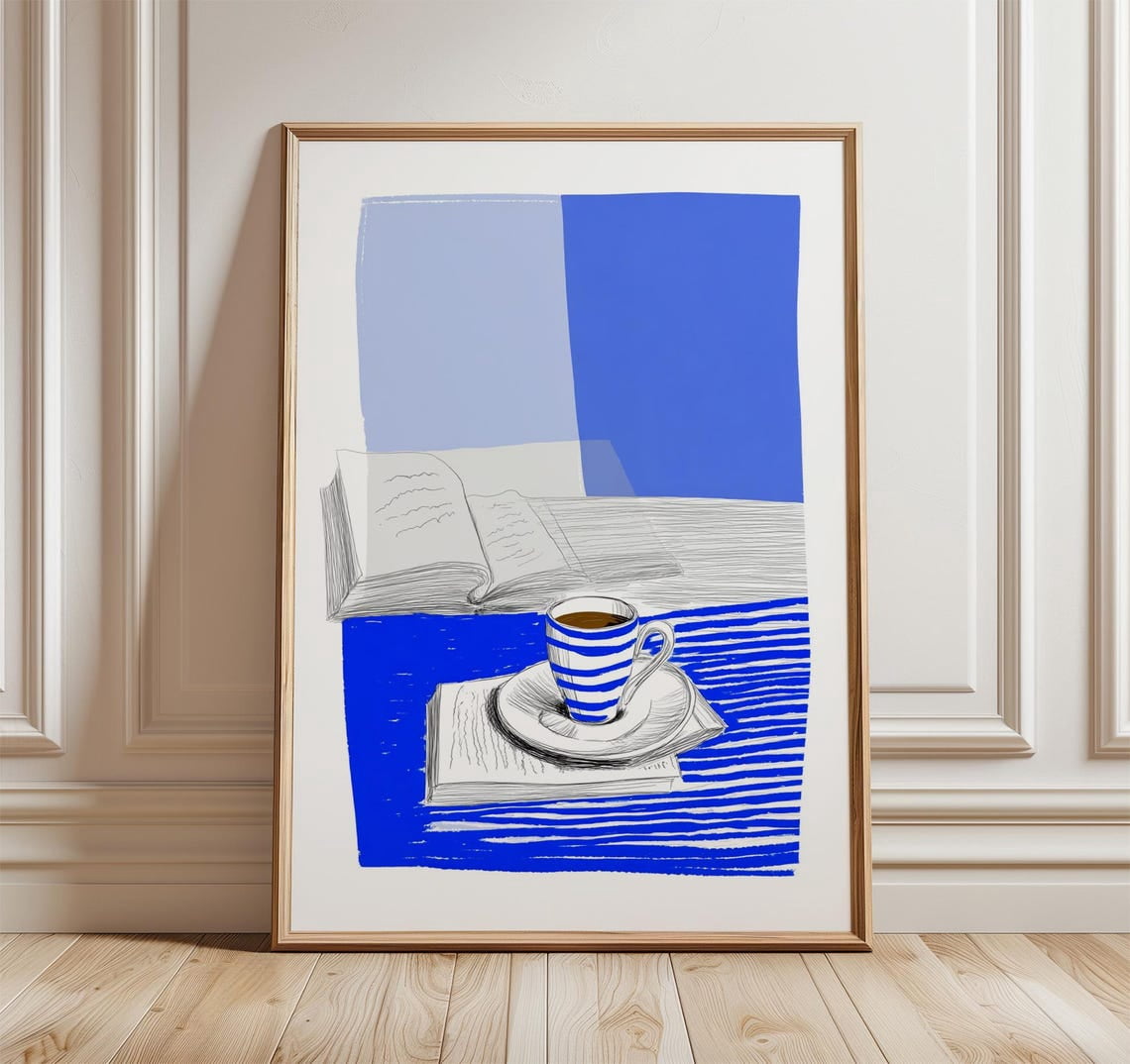 Blue Striped Coffee Cup Minimalist Still Life Modern Kitchen Relaxed ...