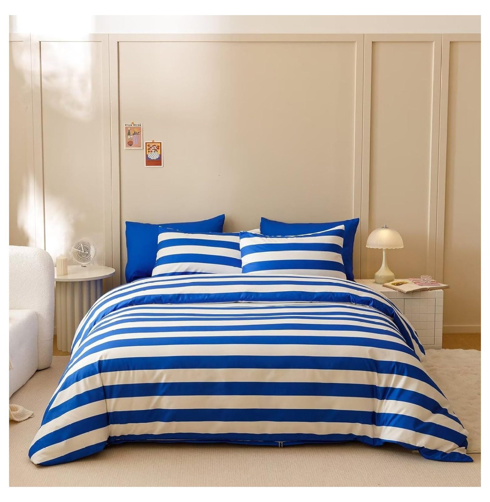 Blue Striped Comforter Set - Full Size 3 Piece Modern Blue Bed Set with ...