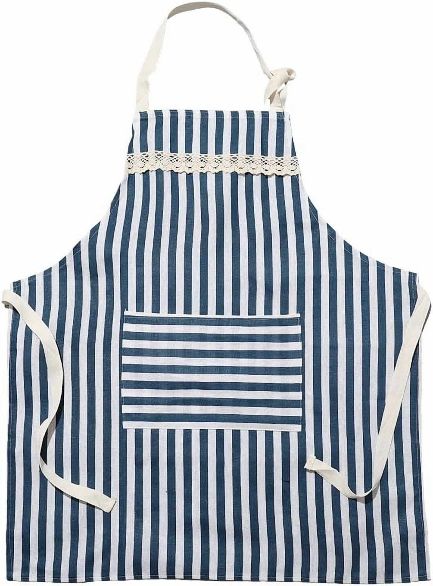 Blue Striped Cotton Apron Sleeveless With Large Pockets Adjustable ...