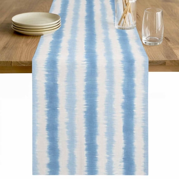 Blue Striped Cotton Linen Rectangle Table Runners 13"x72", Watercolor ...