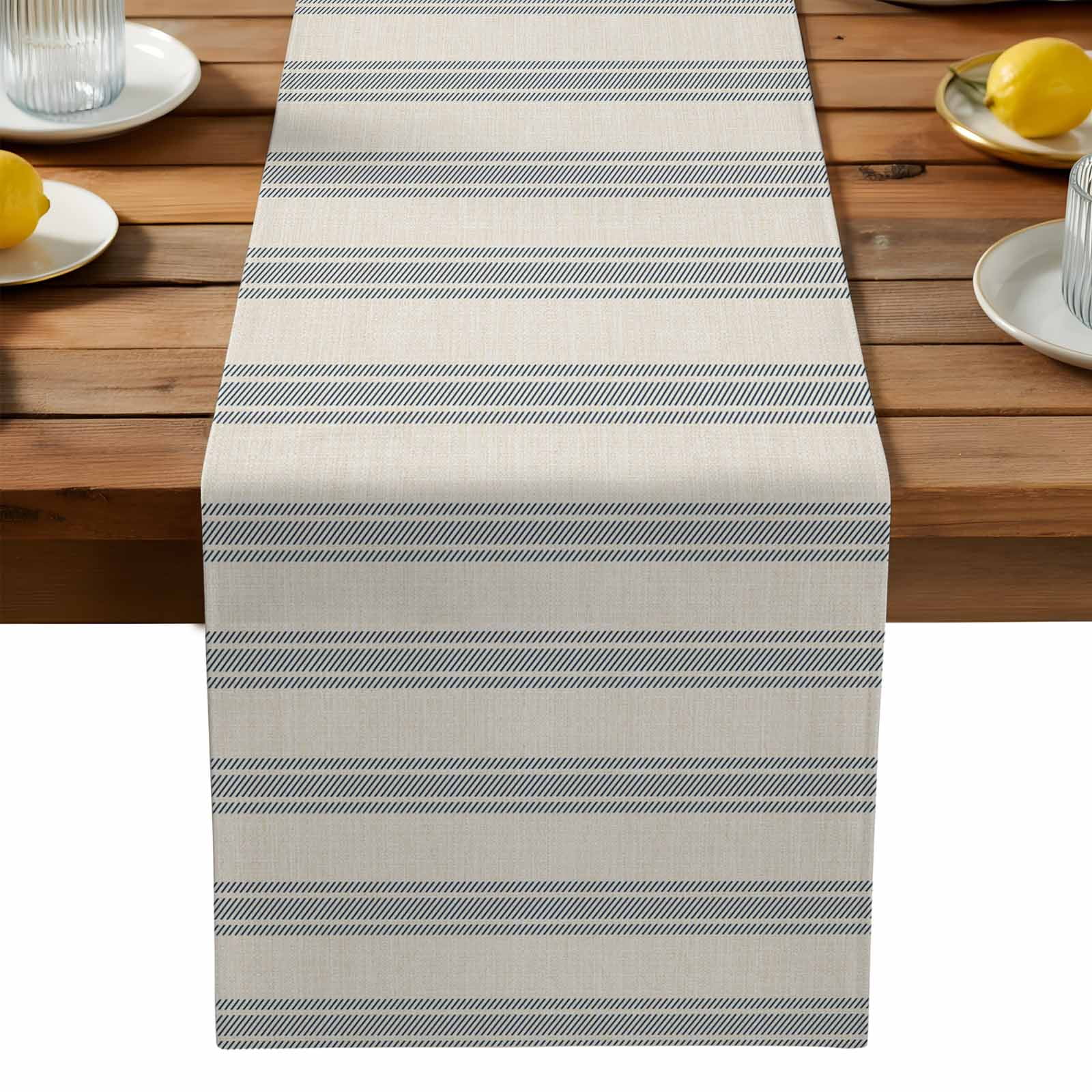 Blue Striped Cotton Linen Table Runner for Dining Kitchen, Modern ...
