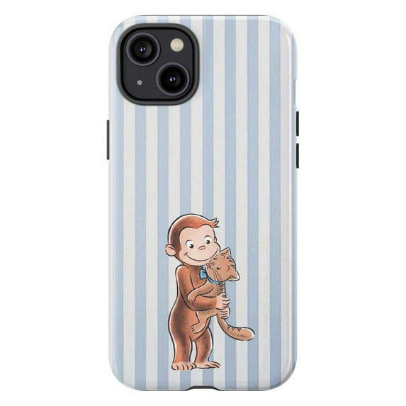 Blue Striped Curious Monkey and Cat Hug Phone Case, Cute Animal ...