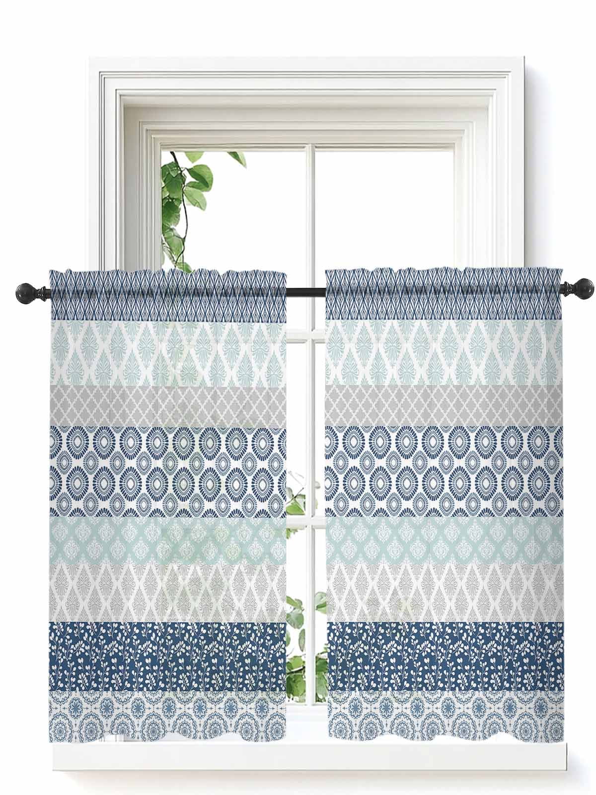Blue Striped Curtains 45 Inch Length,Sheer Curtains for Bedroom Living ...