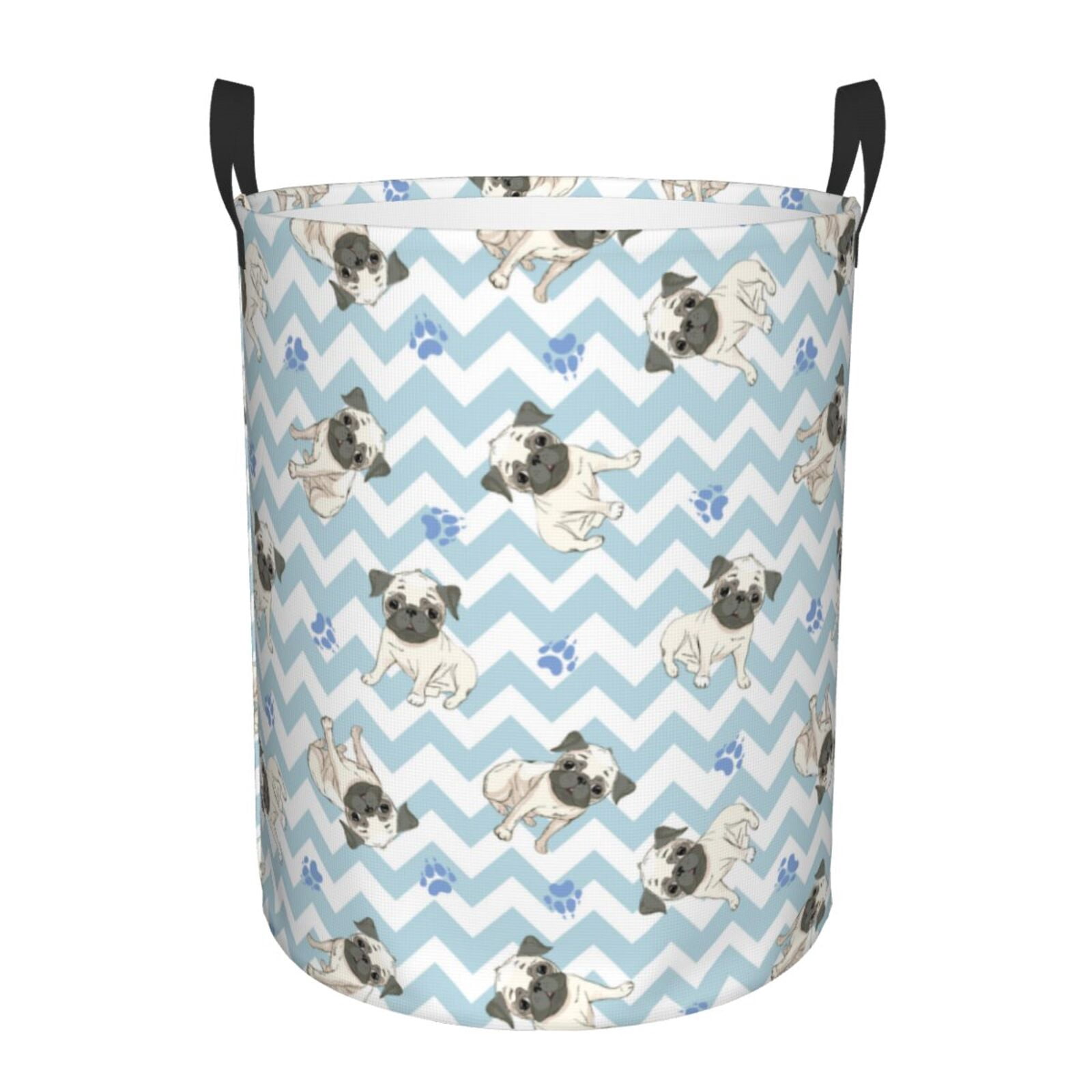 Blue Striped Cute French Bulldog Laundry Basket with Handles ...