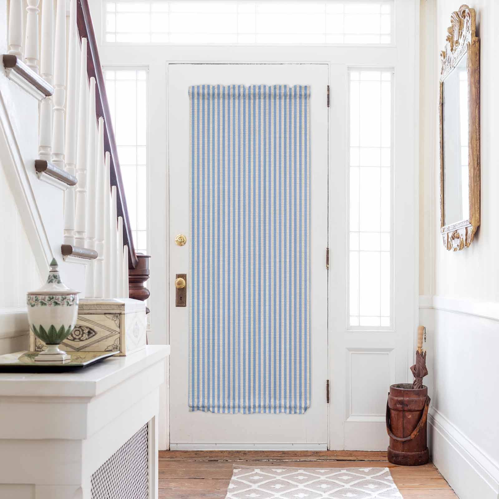 Blue Striped Door Curtains for Door Window, French Sidelight Front Back ...