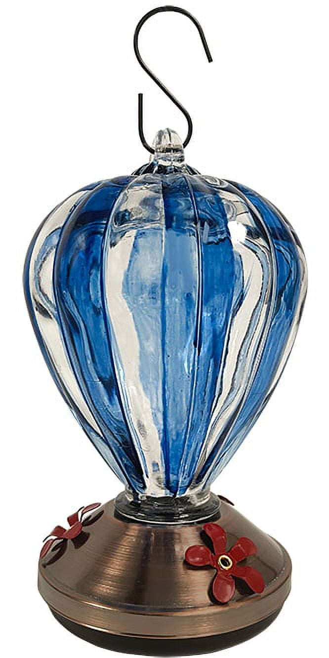 Blue Striped Glass Balloon Hummingbird Feeder - Holds 32 oz of Nectar ...