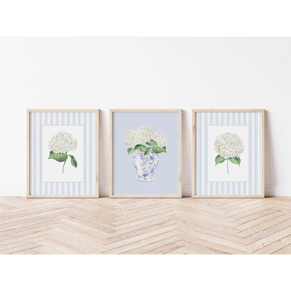 Blue Striped Hydrangea Set Posters Botanical Wall Art Blue ...