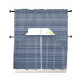 Blue Striped Kitchen Curtains Set for Windows 3 Piece Cafe Curtains 36 ...