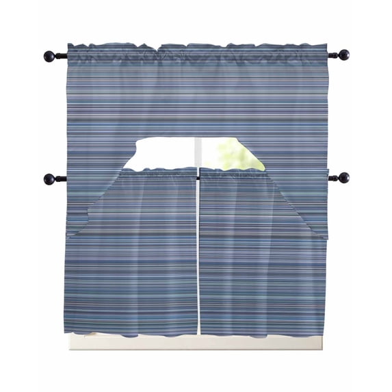 Blue Striped Kitchen Curtains Set for Windows 3 Piece Cafe Curtains 36 ...