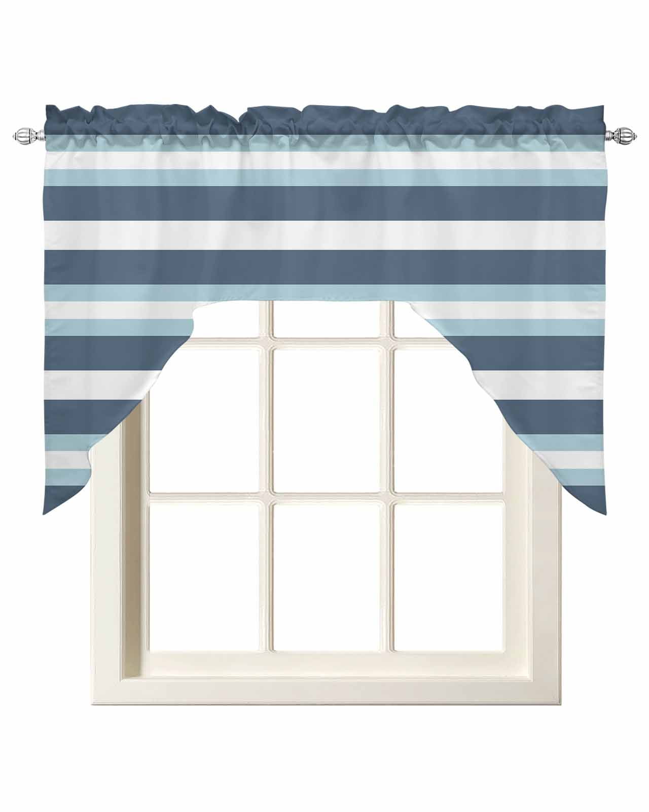 Blue Striped Kitchen Curtains Swag Valance for Windows/Bathroom/Cafe ...