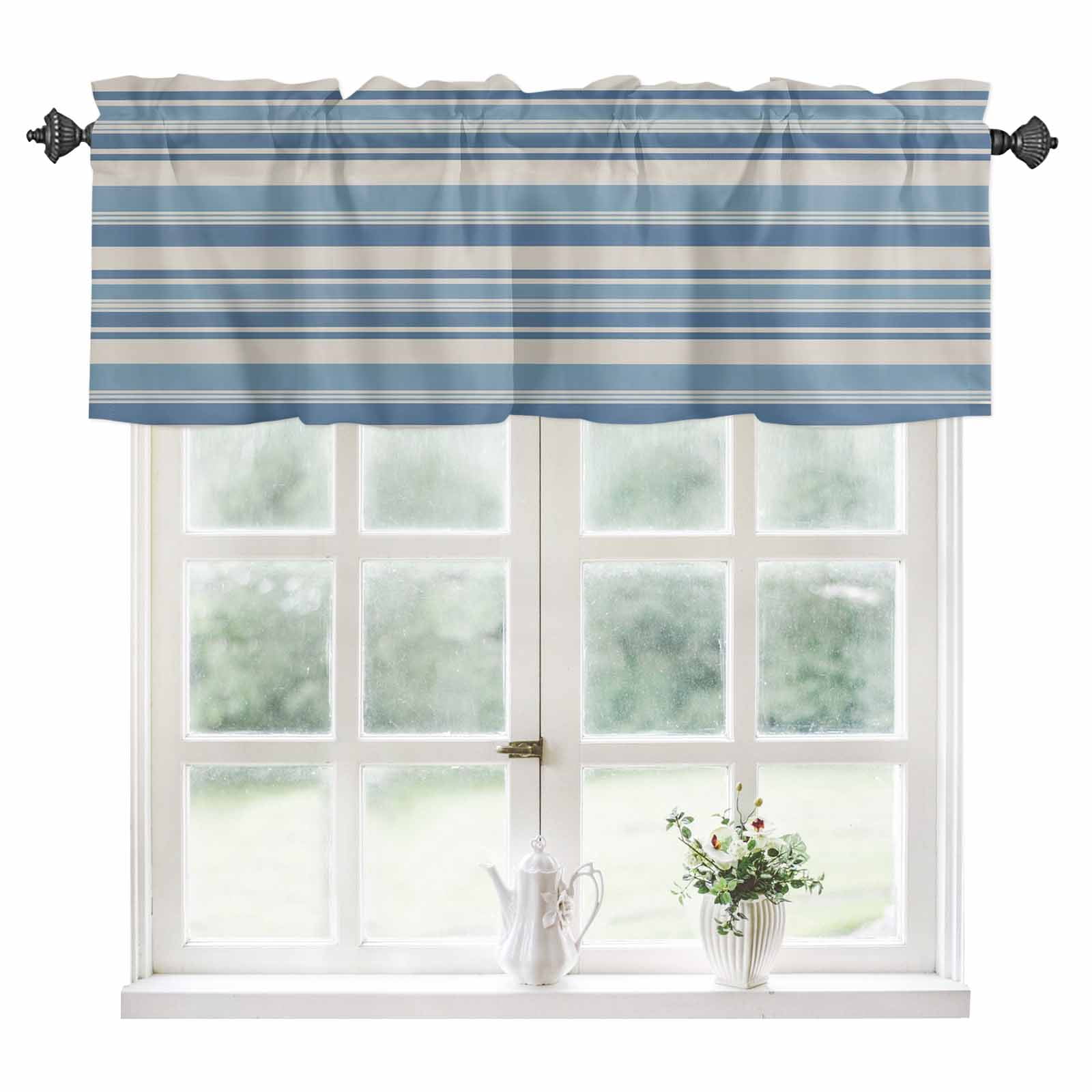 Blue Striped Kitchen Valances for Windows 54x18 Inch Kitchen Curtains ...