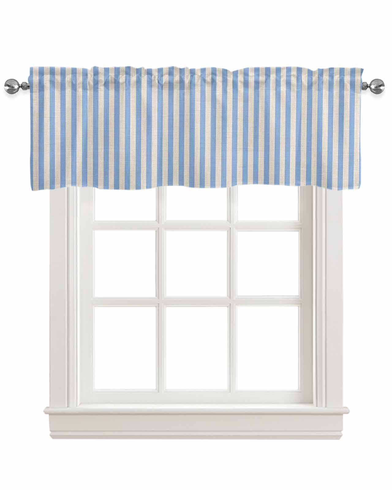 Blue Striped Kitchen Valances for Windows Farmhouse Linen Window ...
