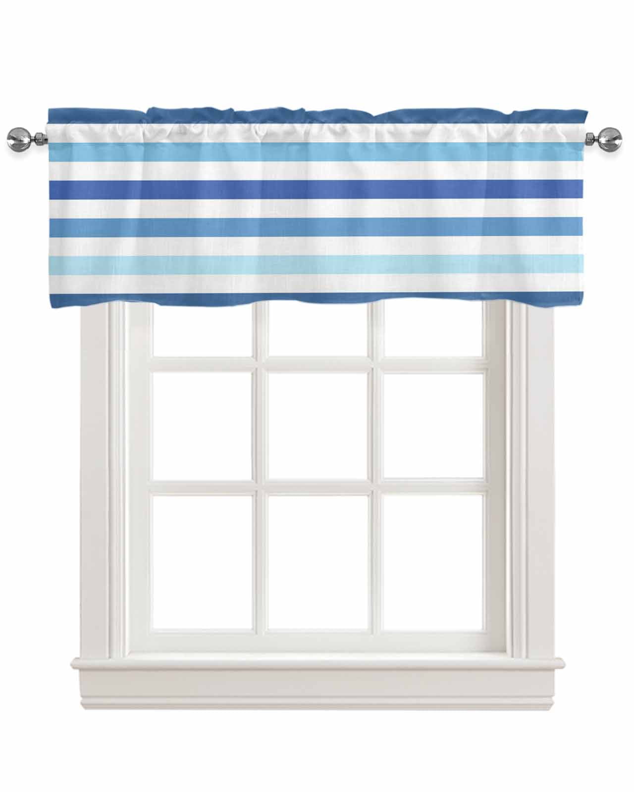 Blue Striped Kitchen Valances for Windows Farmhouse Linen Window ...