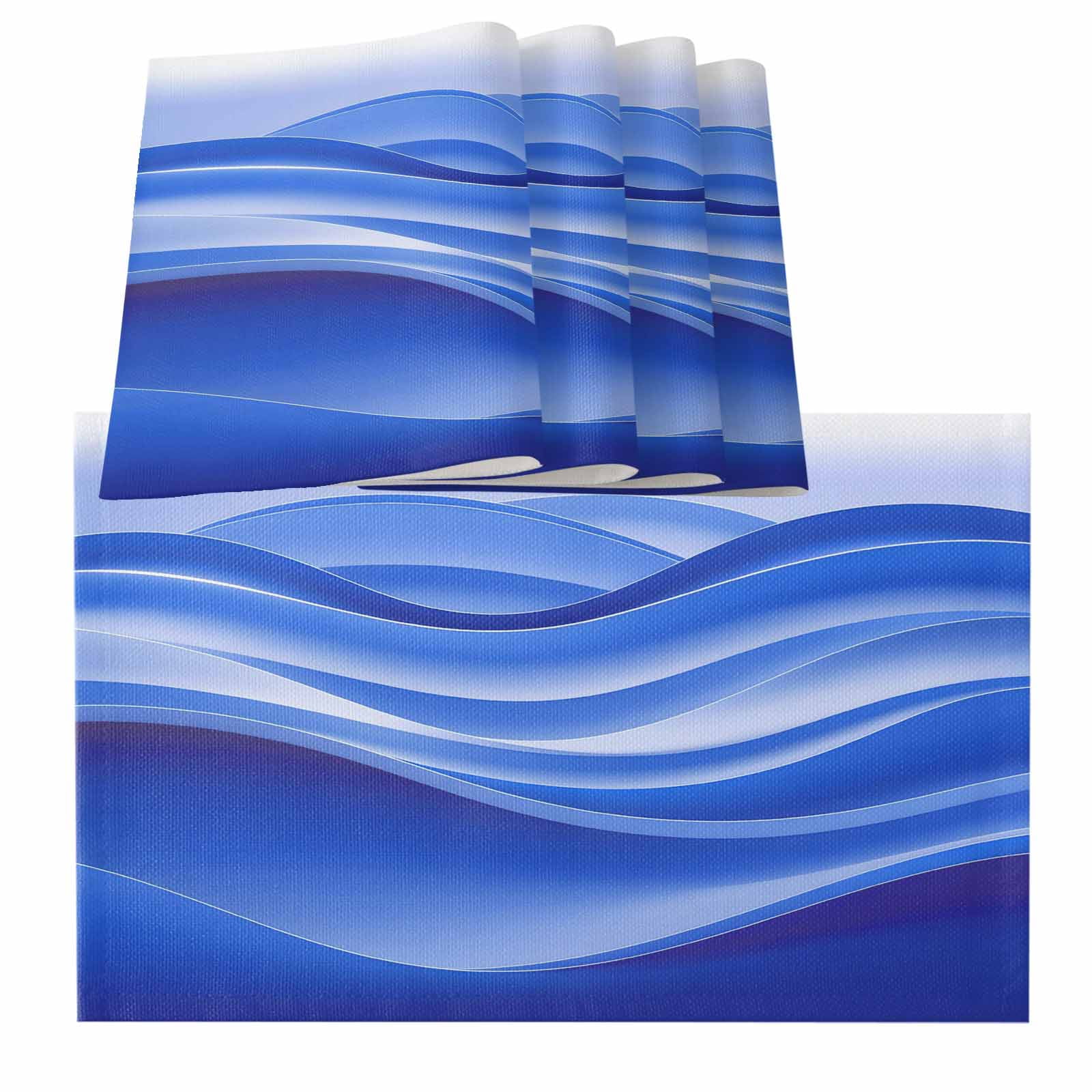 Blue Striped Modern Abstract Art Wave Moire Gradient Burlap Kitchen ...