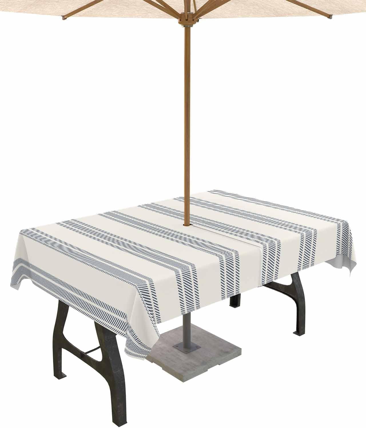 Blue Striped Outdoor Tablecloth - 60x120 Inch Rectangle Dining Table ...