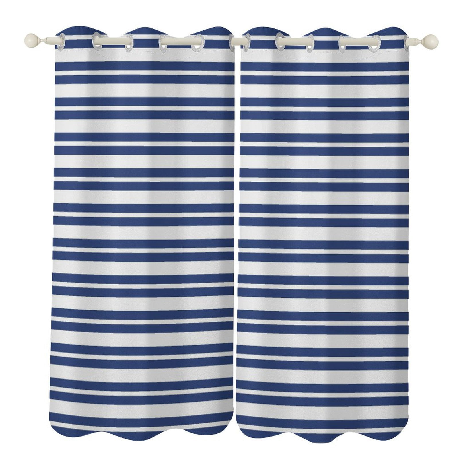 Blue Striped Pattern 2 Panels Curtains for Bedroom Living Room Drapes ...