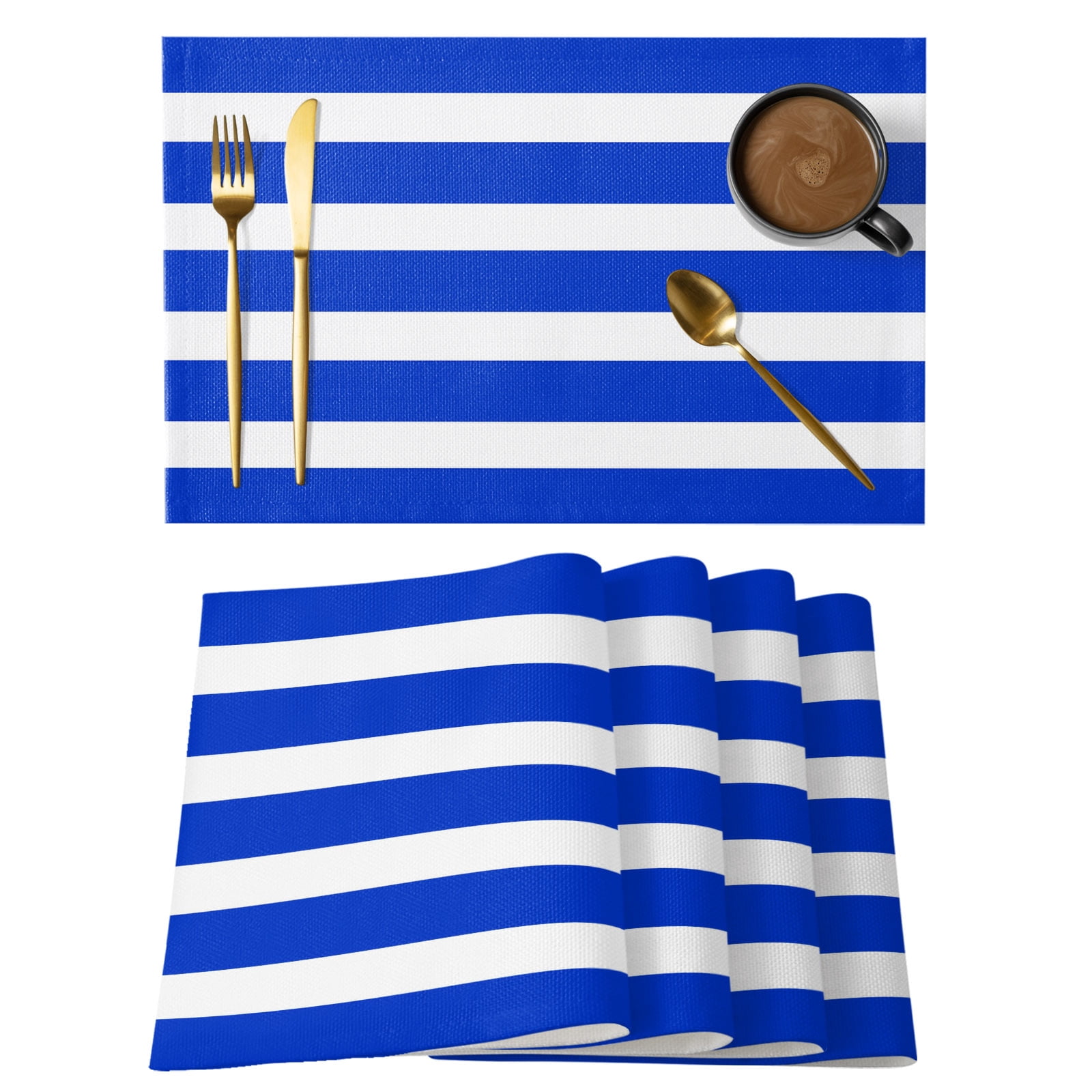 Blue Striped Placemats Set of 2 Contemporary Abstract Horizontal Lines ...