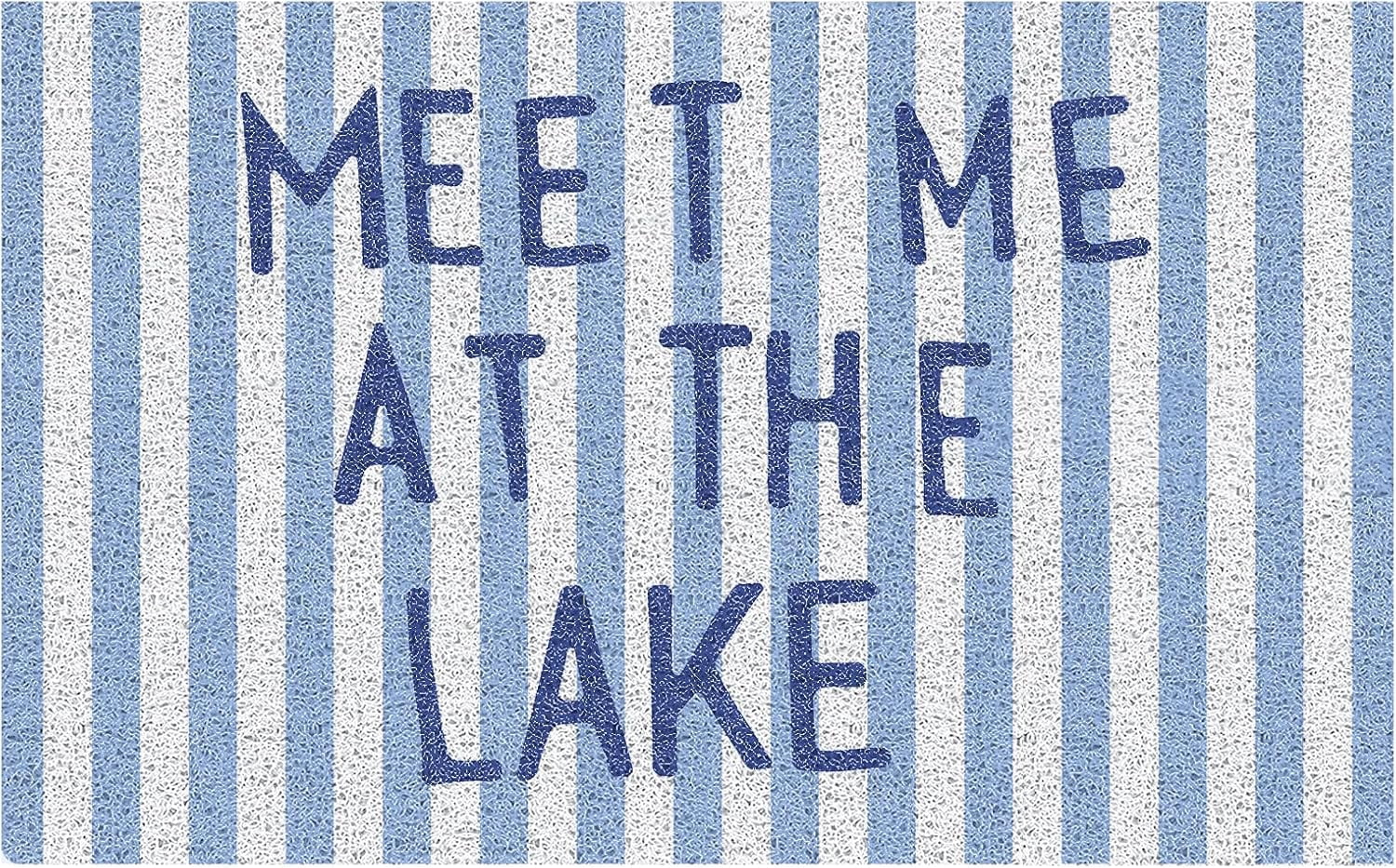 Blue Striped Preppy Lake Door Mat, Meet Me at The Lake Doormat Bathmat ...