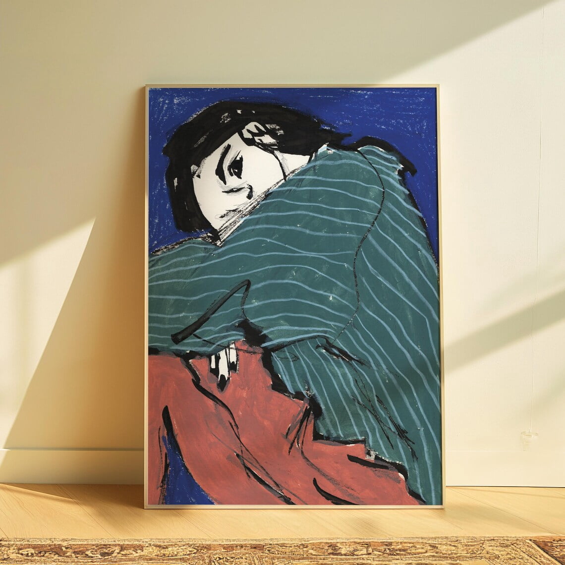 Blue Striped Pyjama Illustrated Fashion Print, Hand Drawn Abstract ...