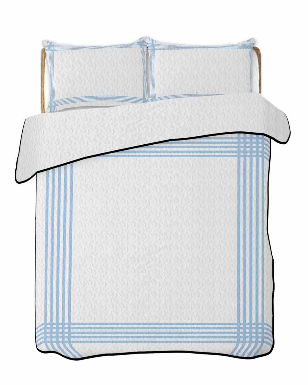 Blue Striped Quilts Bedding Set King Size Simple Stripes White ...