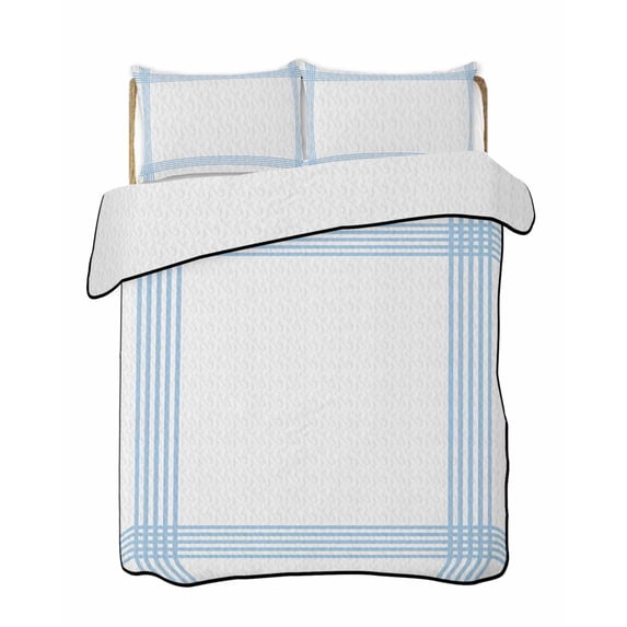 Blue Striped Quilts Bedding Set King Size Simple Stripes White ...